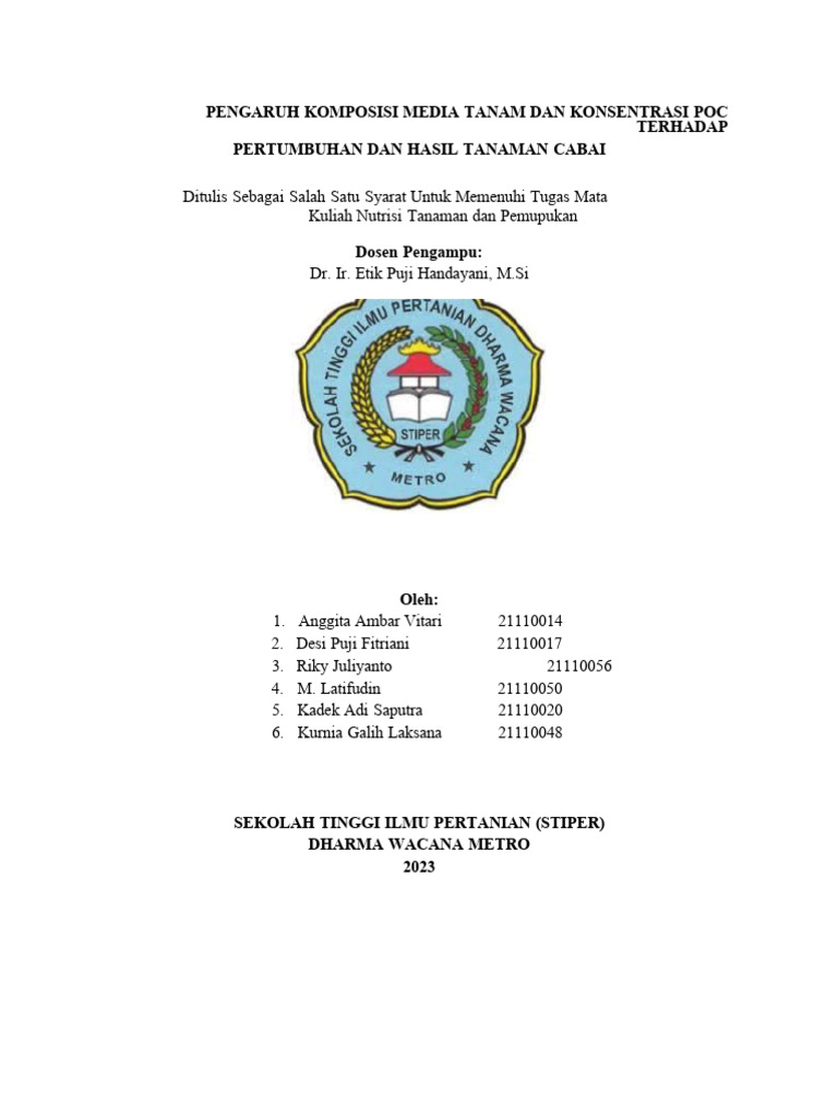 Pengaruh Media Tanam dan POC pada Cabai | PDF | Kesehatan Holistik ...