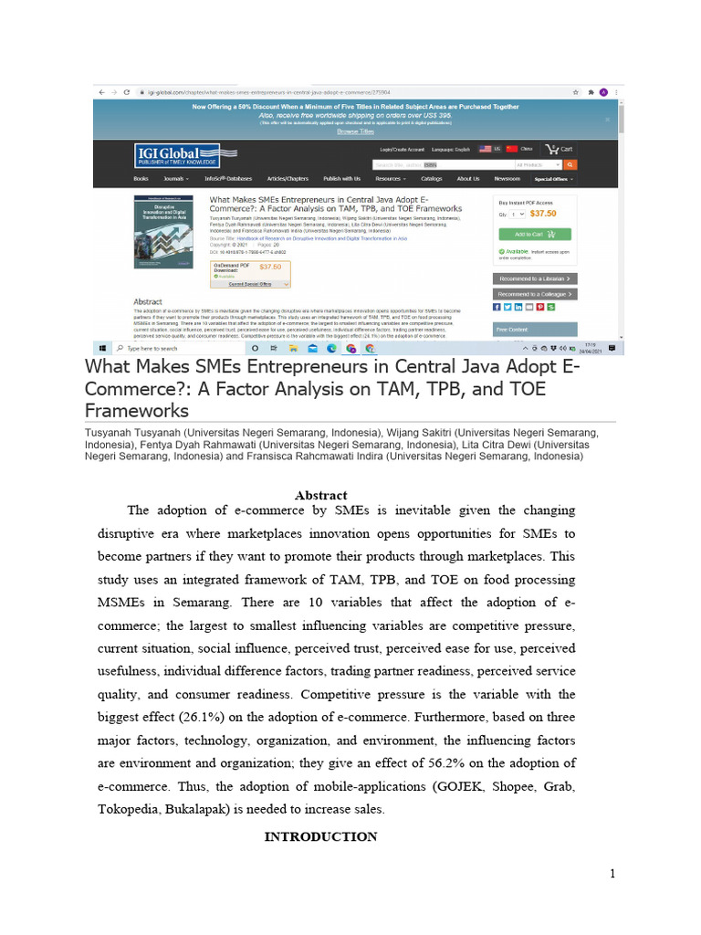 What Makes SMEs Entrepreneurs in Central Java Adopt E-Commerce Revised | PDF | E Commerce ...