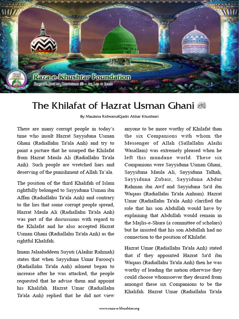 The Khilafat of Hazrat Usman Ghani Radiallahu Anh | PDF | Caliphate | Umar