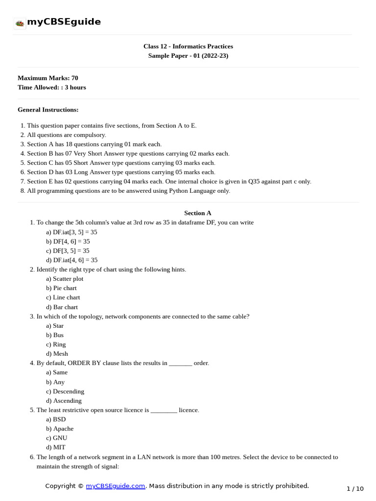 12 Informaticspractices22 23 Sp01 | PDF | Computer Network | Numbers