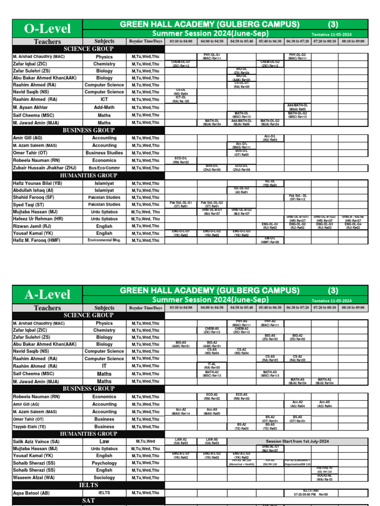 Green Hall Academy Summer 2024 Schedule | PDF