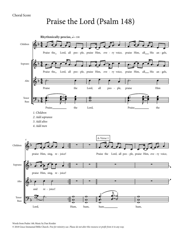 Choral Score: Praise the Lord (148) | PDF | Human Throat | Christian Hymns