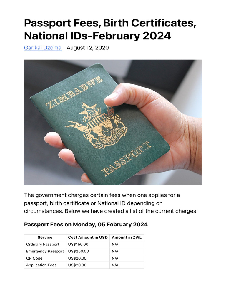 Passport Fees, Birth Certificates, National IDs - Zimpricecheck | PDF ...