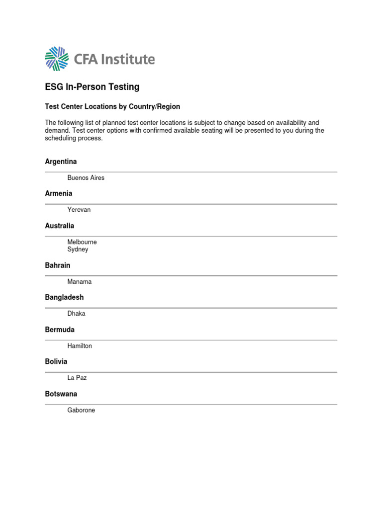 Esg Test Center Locations | PDF