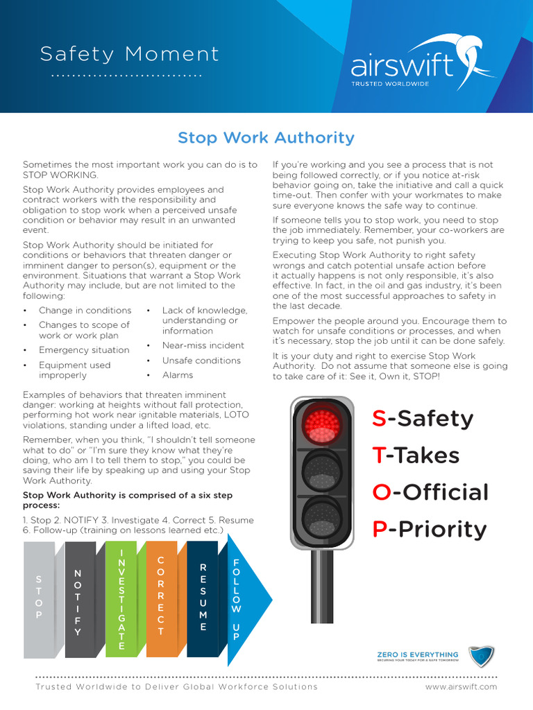 Airswift Safety Moment - Stop Work Authority | PDF