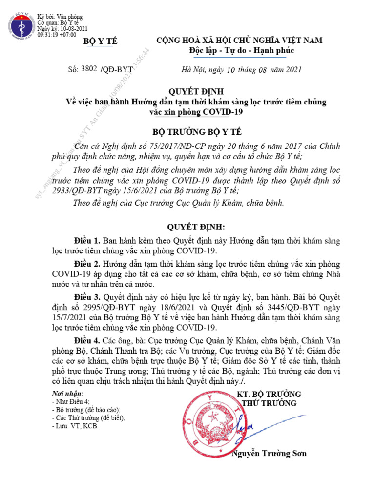 1145 - Quyet Dinh So 3802 - QD BYT VV Ban Hanh Huong Dan Tam Thoi Kham ...