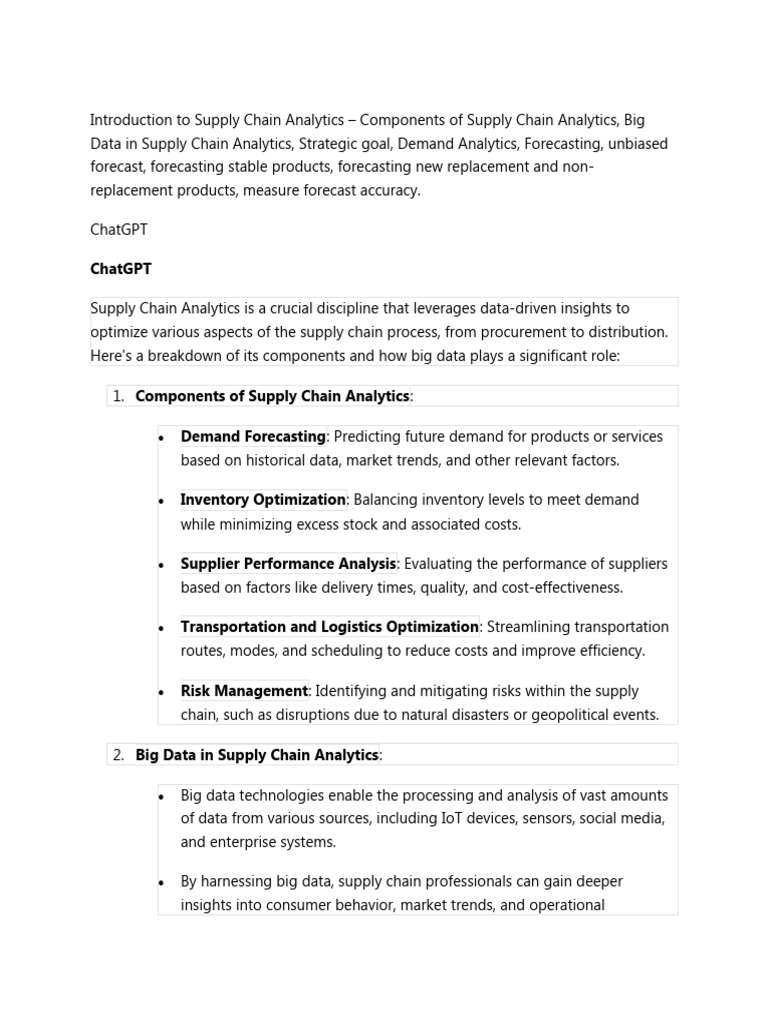 Introduction To Supply Chain Analytics | PDF | Forecasting | Analytics