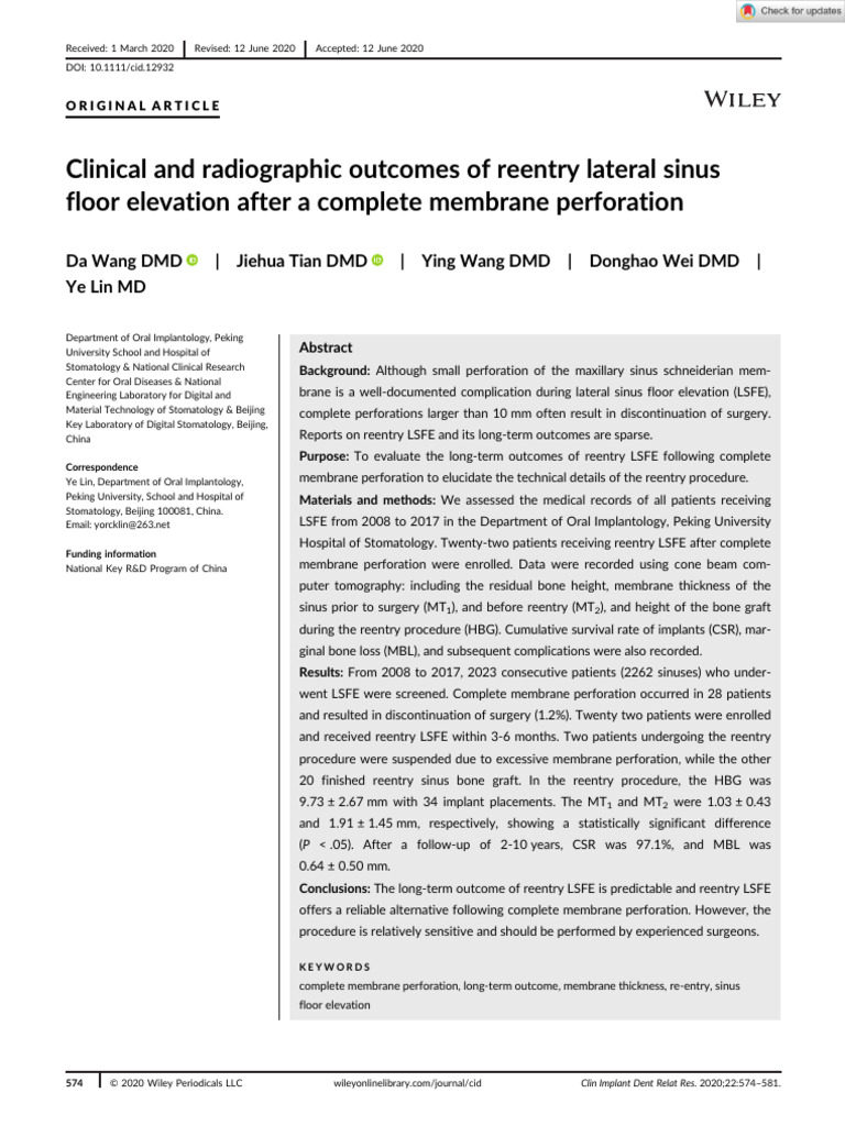 Clinical and Radiographic Outcomes of Reentry Lateral Sinus Floor ...