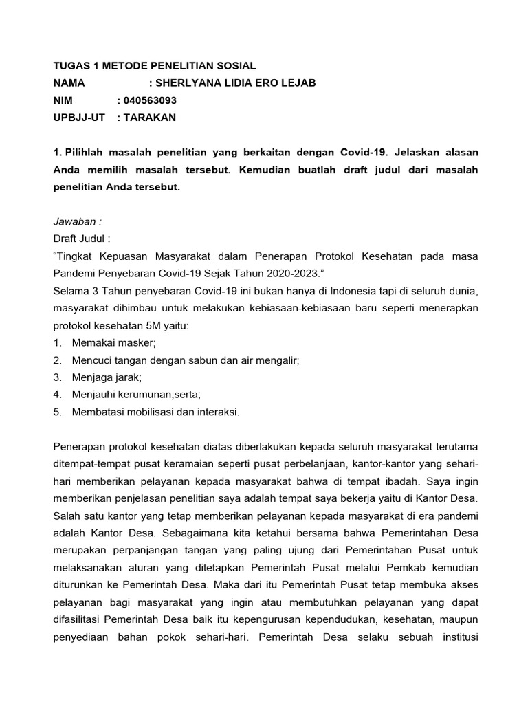 Tugas 1 Metode Penelitian Sosial | PDF