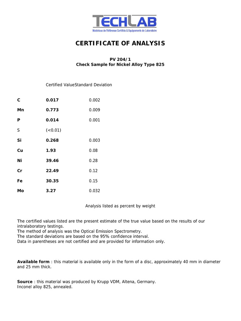 Certificate of Analysis | PDF