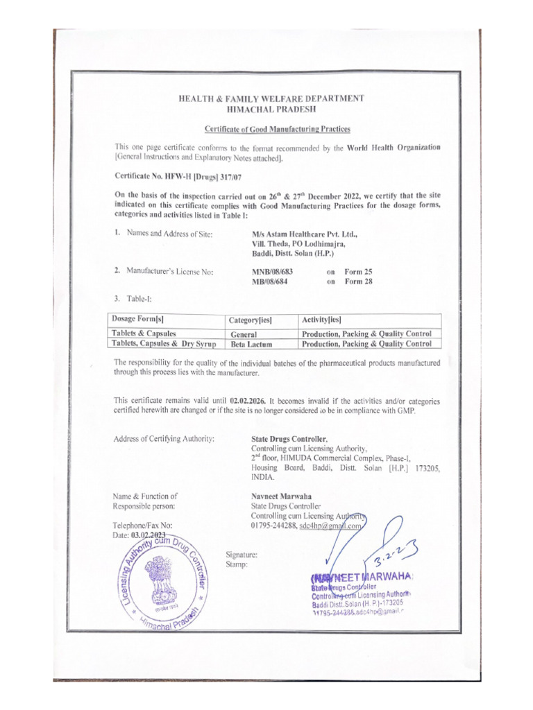 WHO-GMP Certificate | PDF