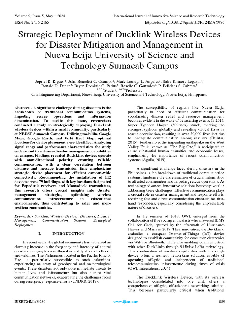 Strategic Deployment of Ducklink Wireless Devices For Disaster ...
