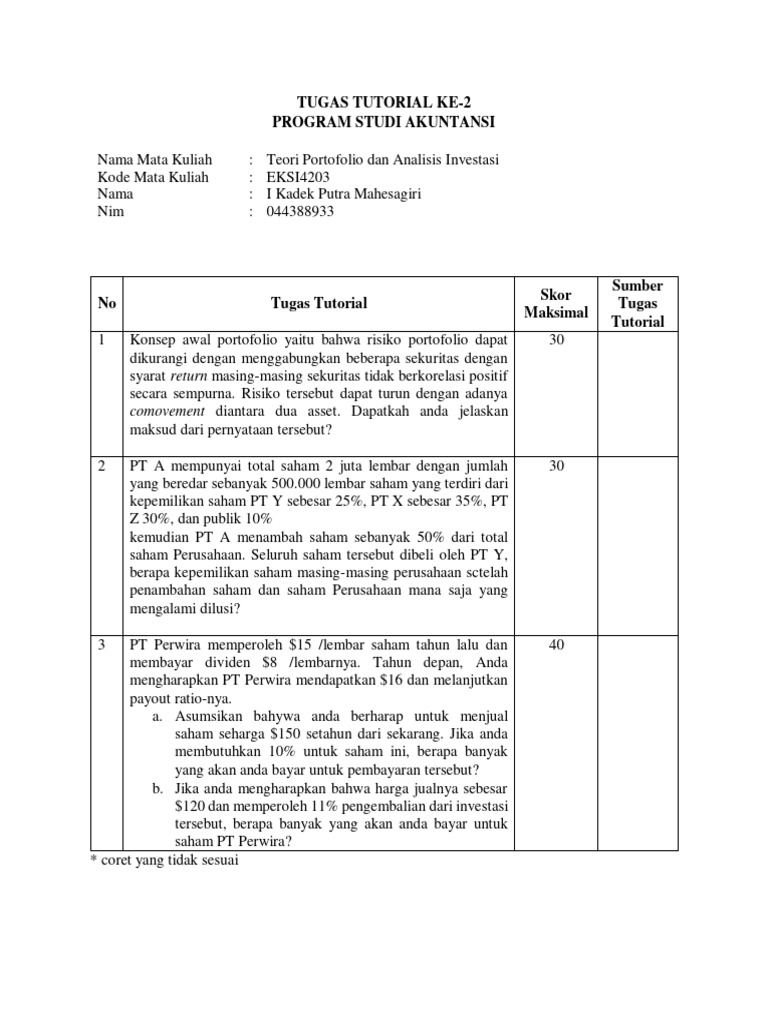 Tugas 2 Teori Portofolio-044388933 | PDF