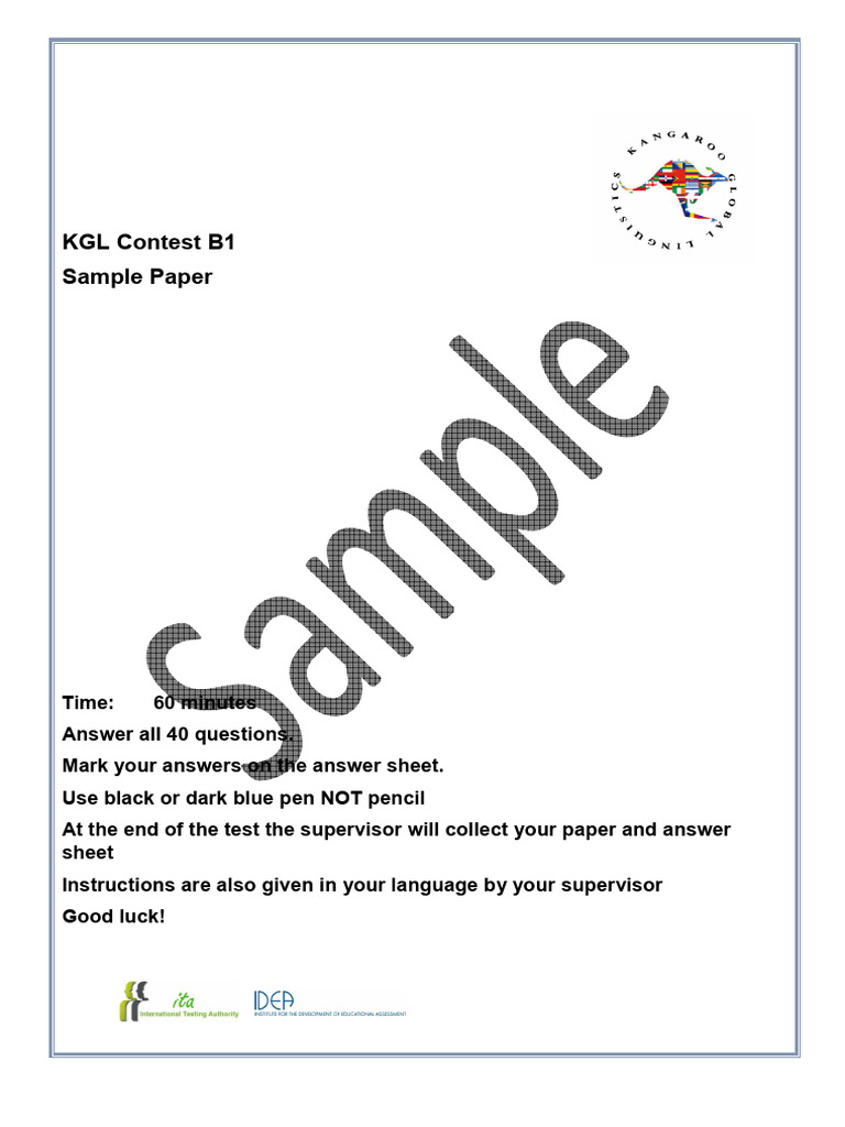 KGL Contest B1 Sample Paper Guide | PDF | Menu
