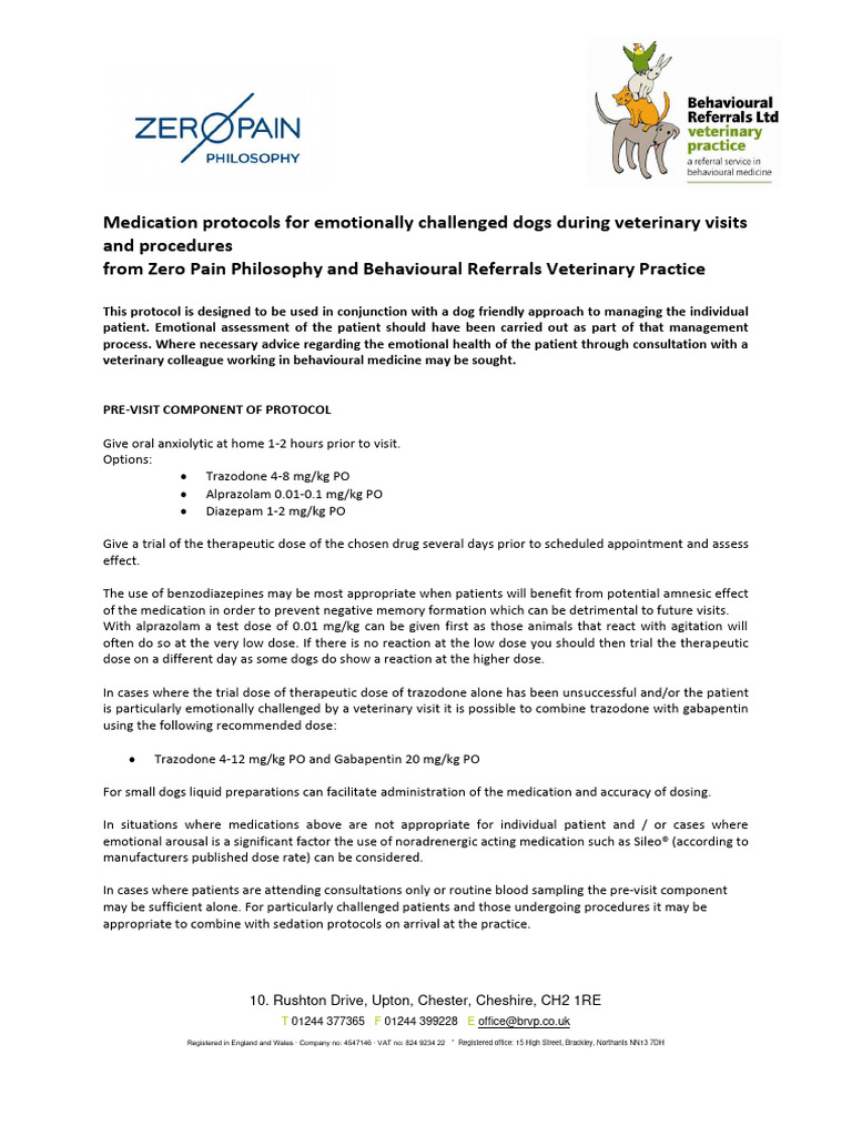 Sedation Protocols For Dogs | PDF | Dose (Biochemistry) | Chemistry