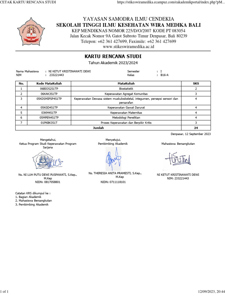 Ni Ketut Kristinawati Dewi - KRS-Semester 1 | PDF