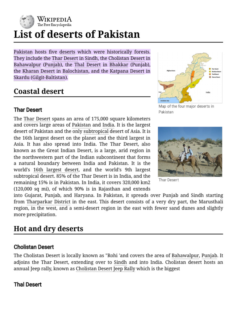 Major Deserts of Pakistan Overview | PDF | Desert | Pakistan