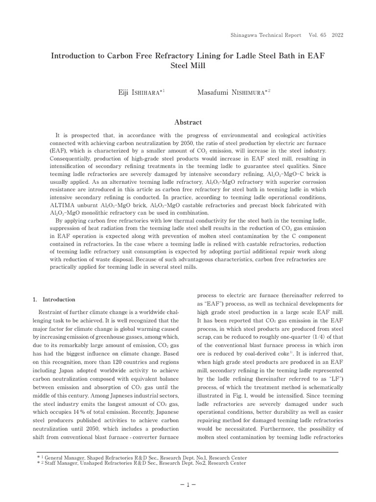 Carbon-Free Refractory for EAF Steel | PDF | Refractory | Steelmaking