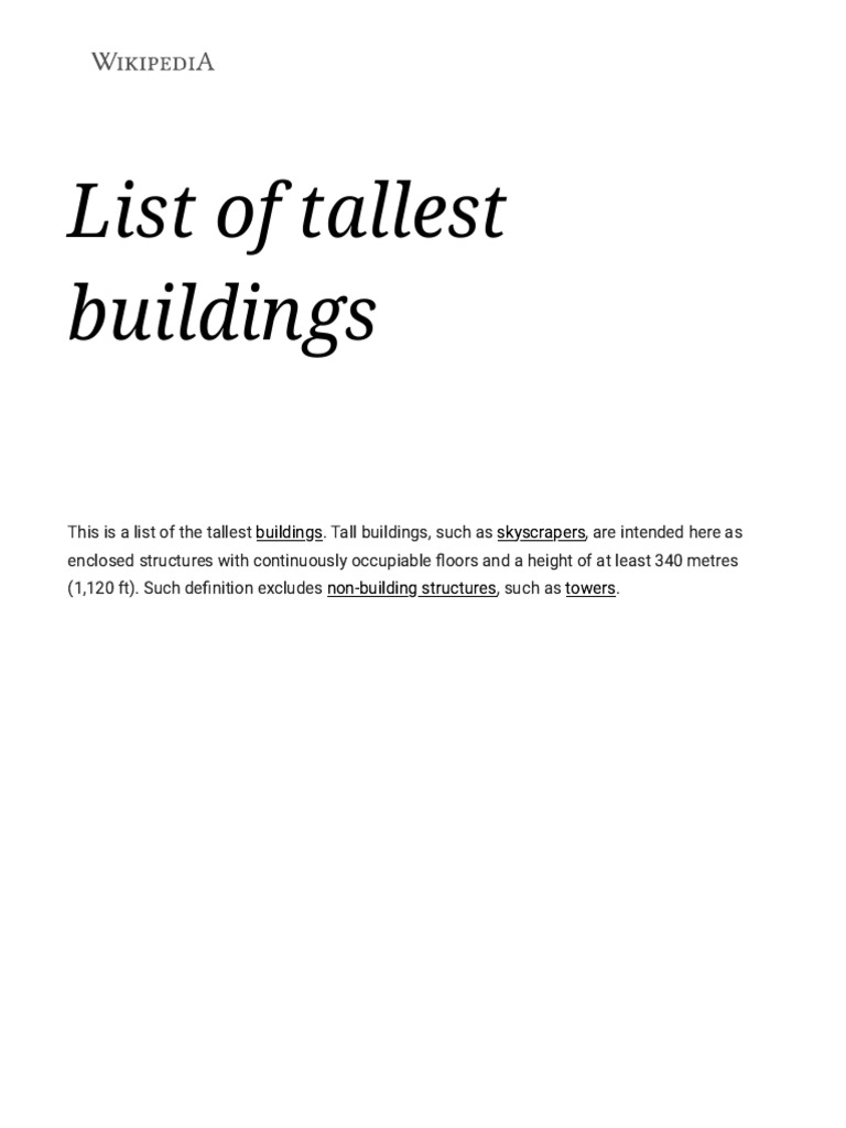 List of Tallest Buildings - Wikipedia | PDF | Buildings And Structures