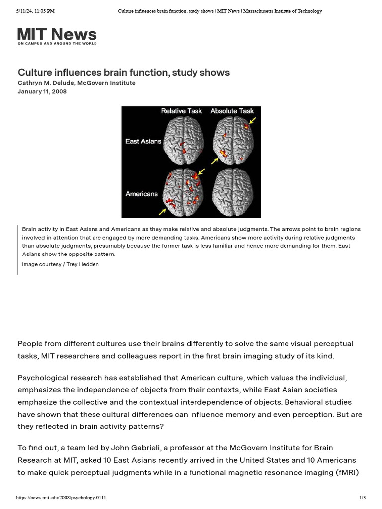 Culture Influences Brain Function, Study Shows - MIT News ...