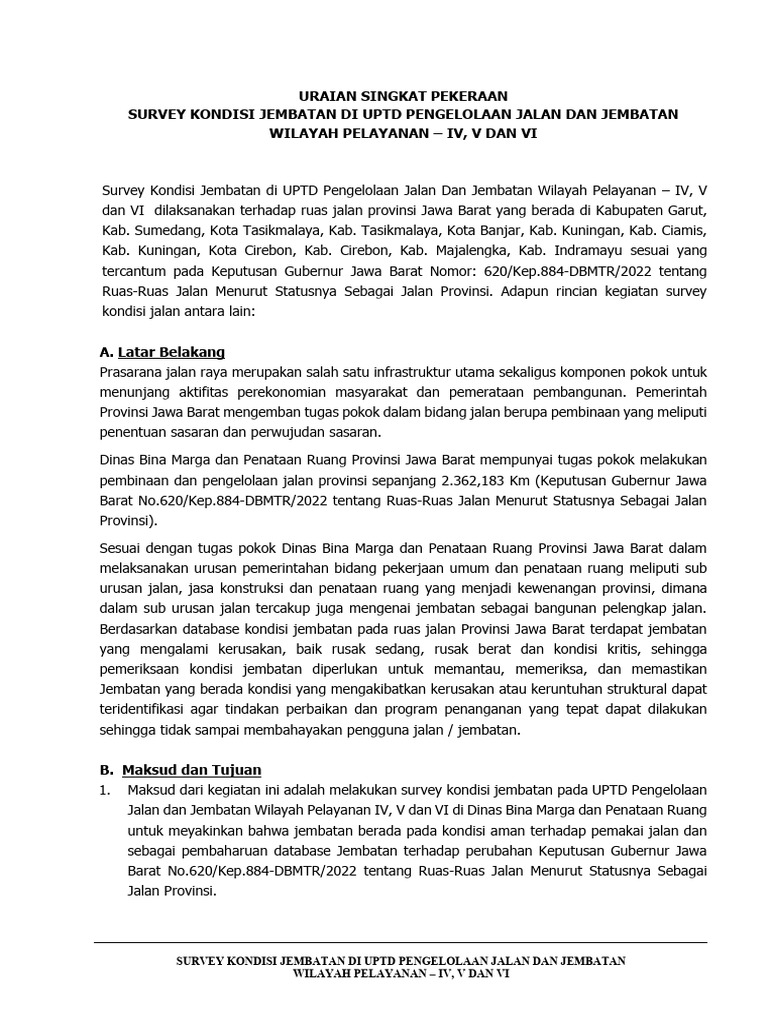 URAIAN SINGKAT PEKERJAAN Survey Kondisi Jembatan IVV DAN VI Ver.30.04. ...