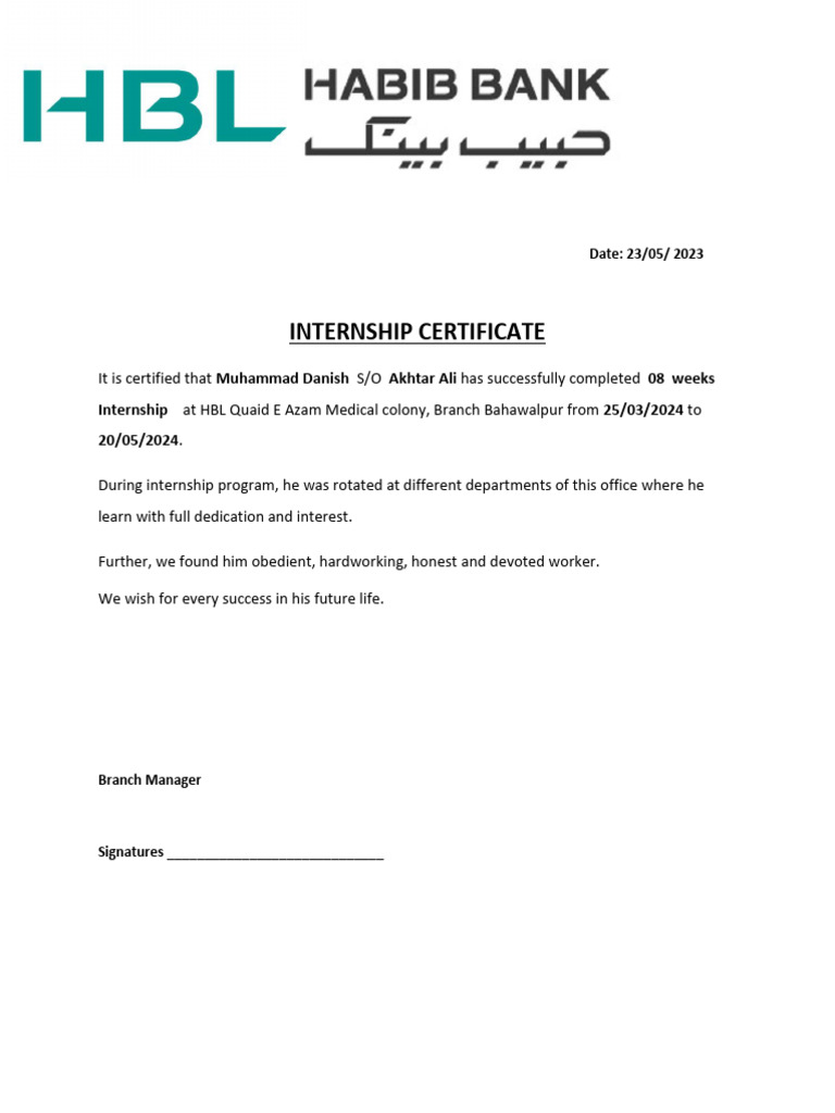 Habib Bank Limited Certificate Letter | PDF | Career & Growth