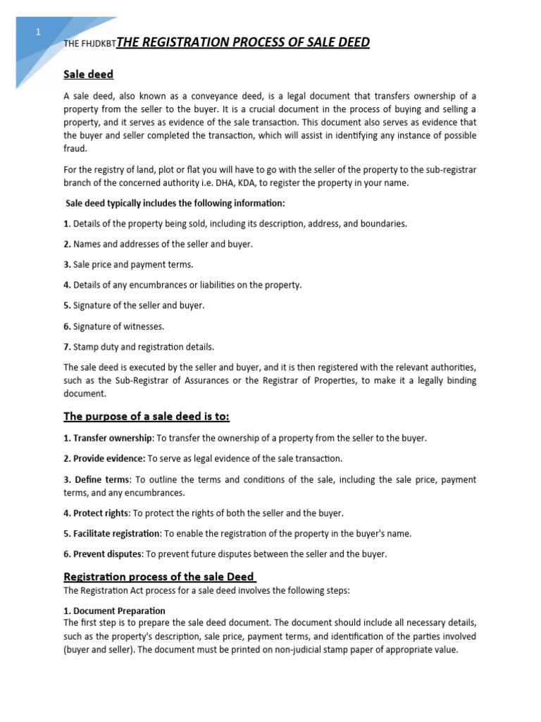 Process To Register Sale Deed in Pakistan | PDF | Deed | Sales