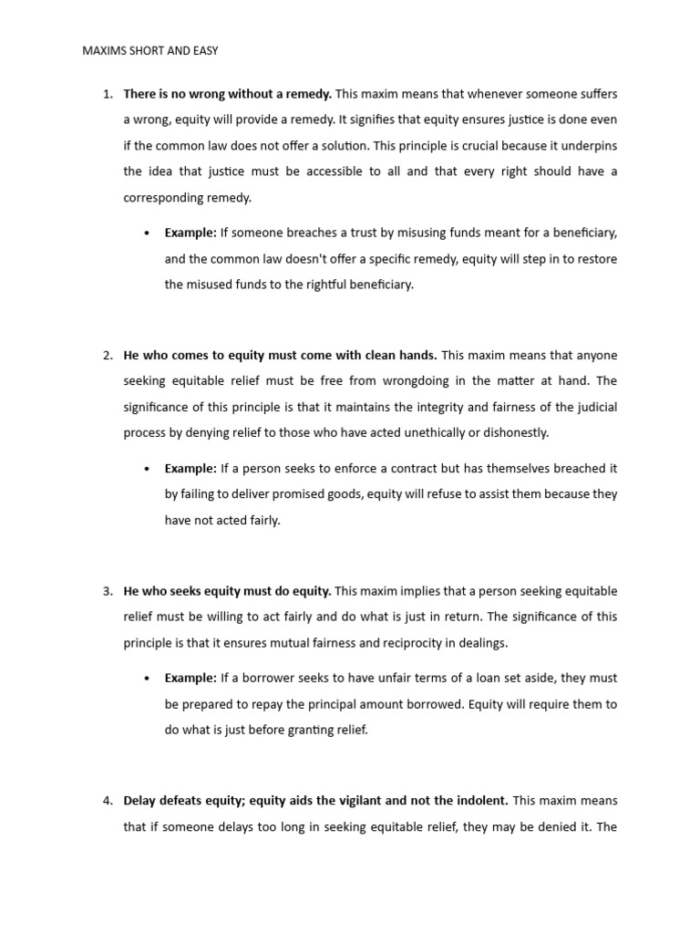 There Is No Wrong Without A Remedy (Principles of Equity) | PDF | Legal ...