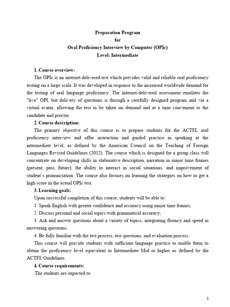 (19-1004) OPIc Training Program - Intermediate - V1 | PDF | Human ...