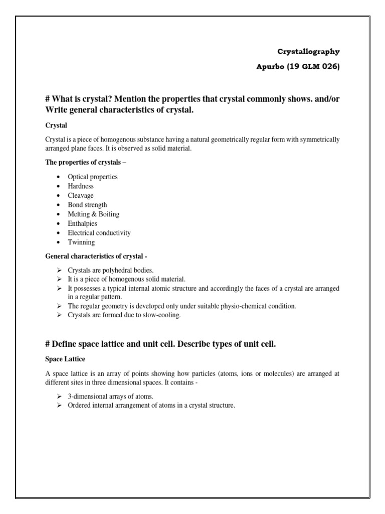 QS Crystallography | PDF | Crystal Structure | Crystal