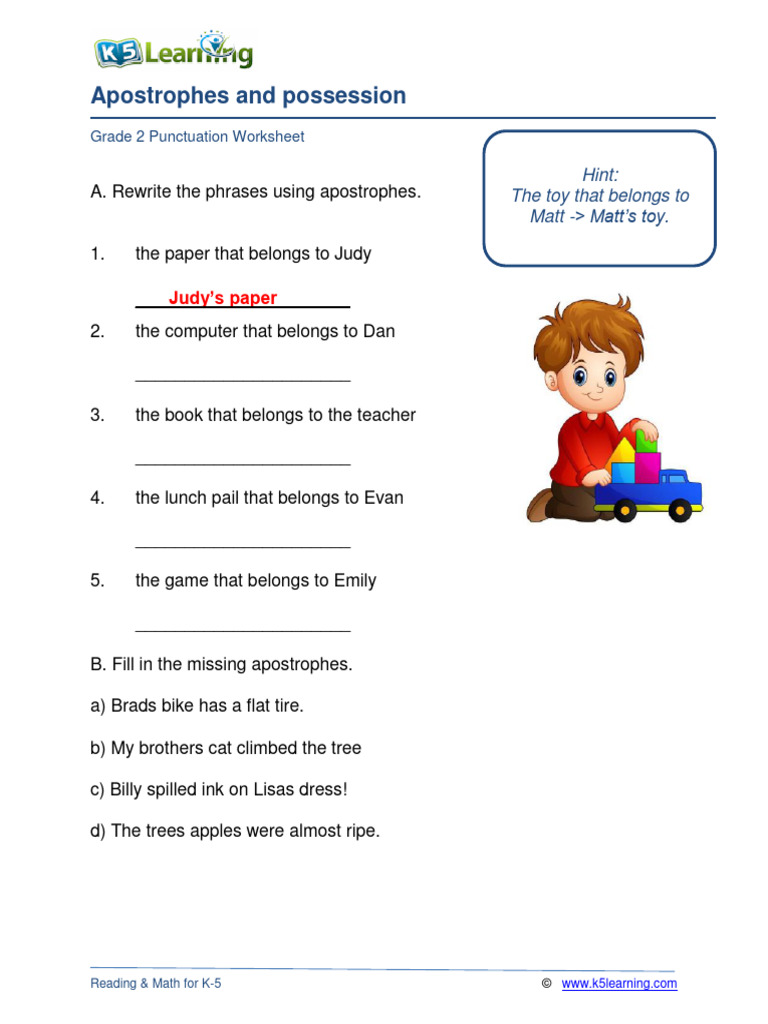 Grade 2 Apostrophes Possession C | PDF