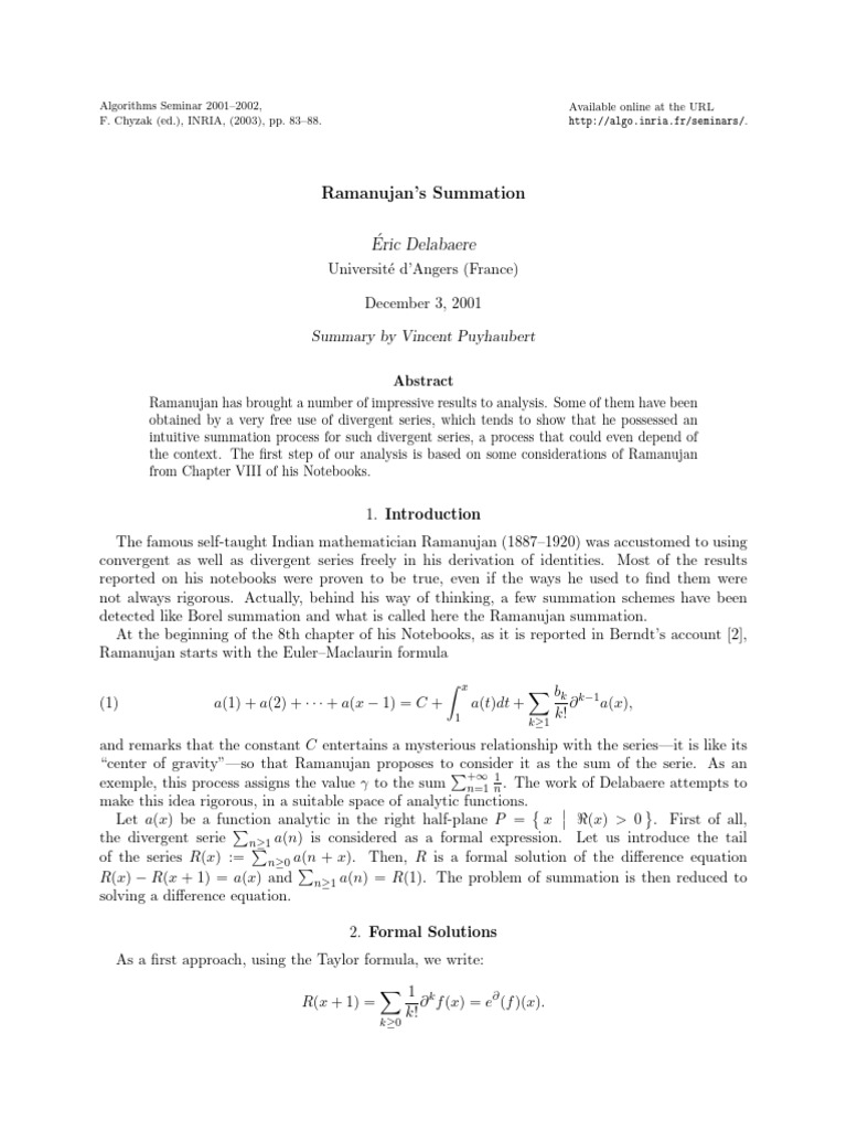 Ramanujan's Summation | PDF | Laplace Transform | Mathematics
