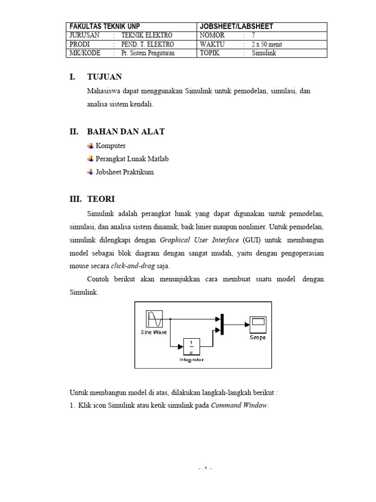 I. Tujuan: Fakultas Teknik Unp Jobsheet/Labsheet | PDF