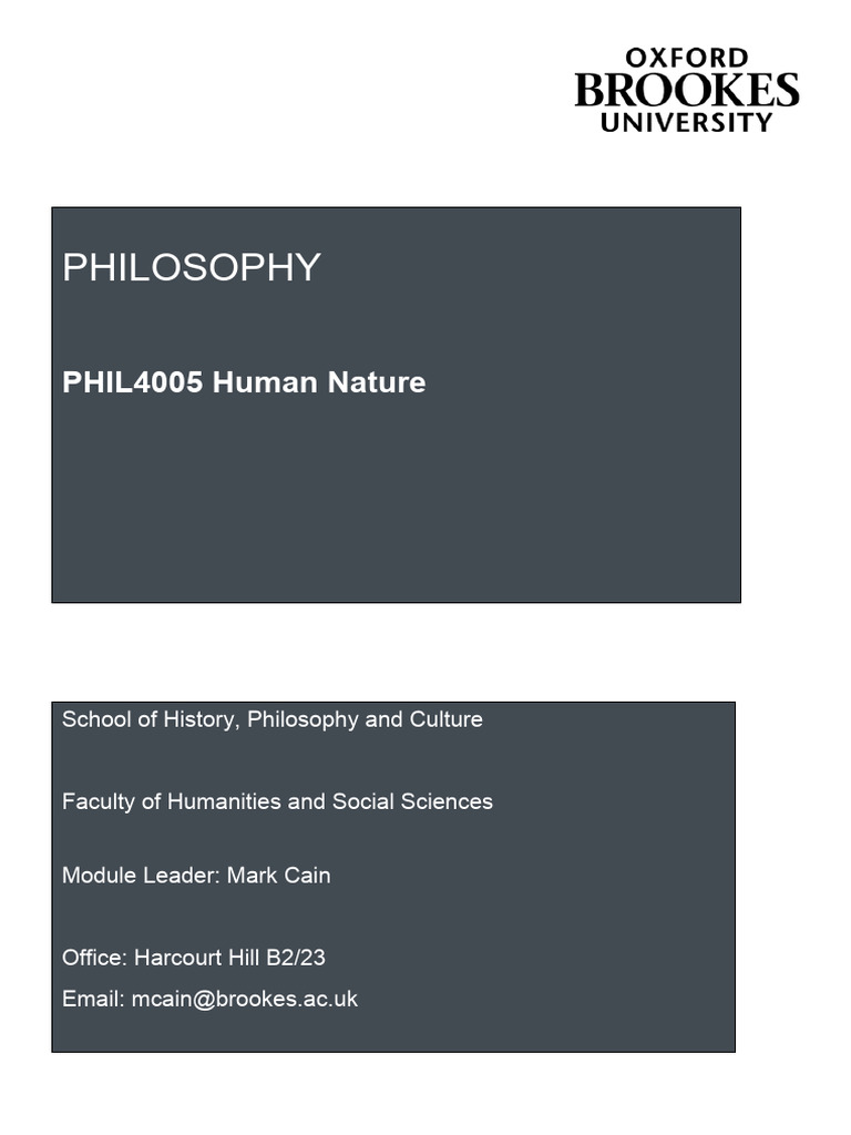 Human Nature 2022-23 Module Guide | PDF | Human Nature | Morality