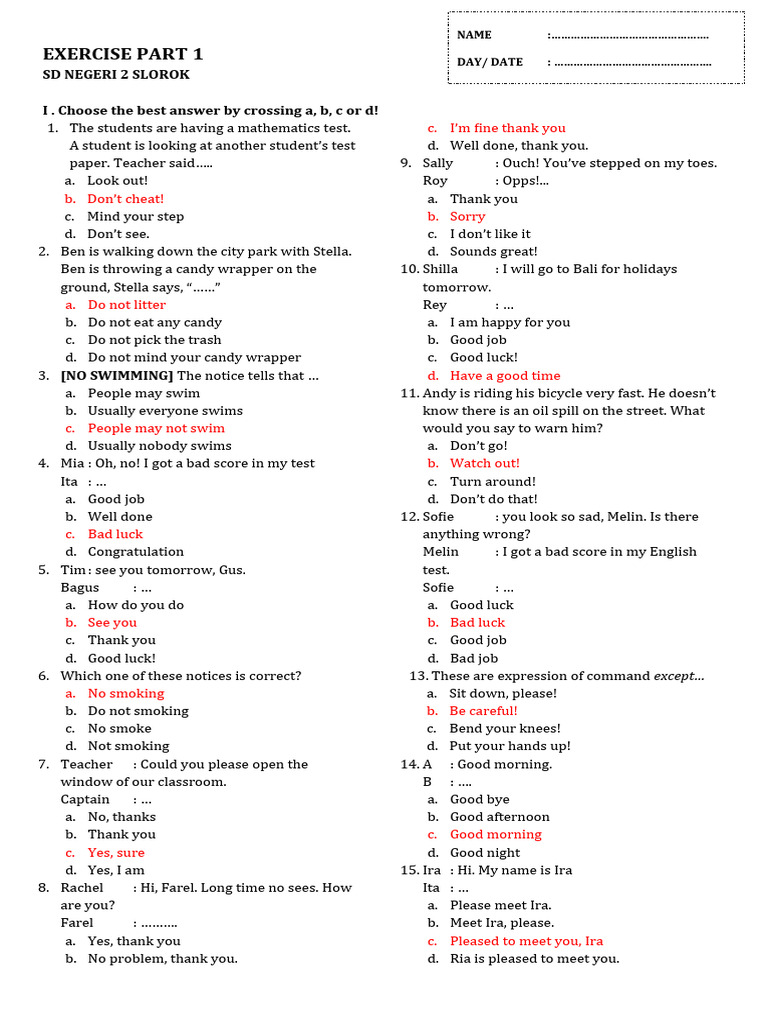 Latihan Soal Bahasa Inggris Kelas 6 220823 | PDF