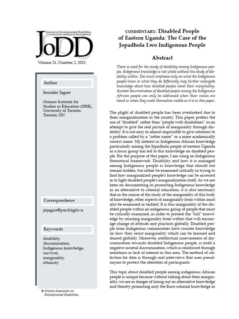 JoDD 21-2 v23f 103-109 Jagire | PDF | Disability | Social Stigma