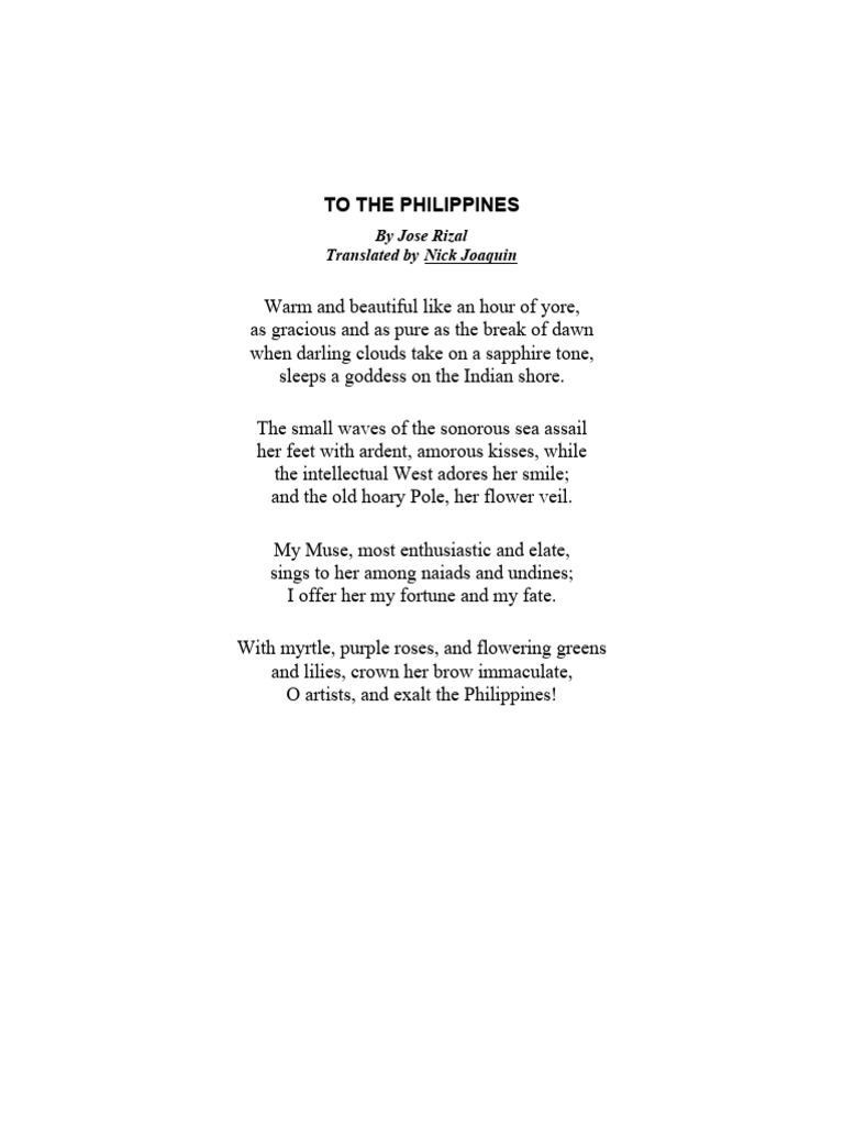 Ode to the Philippines by Rizal | PDF