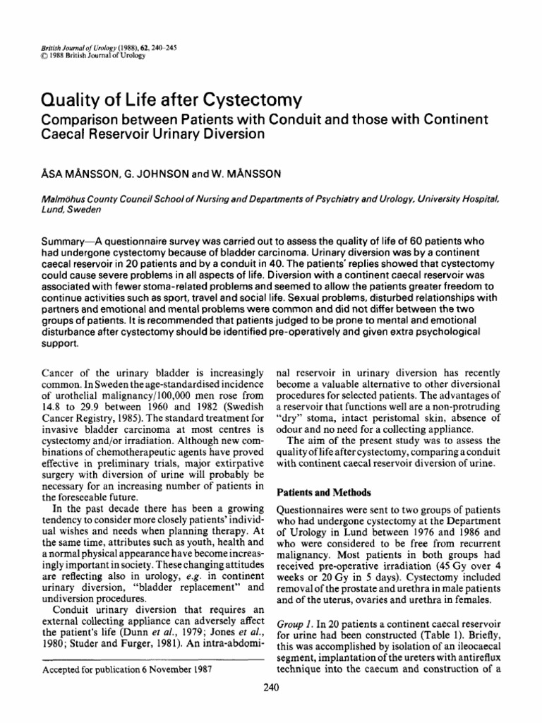 Quality of Life Post-Cystectomy: Study | PDF | Urology | Medical ...