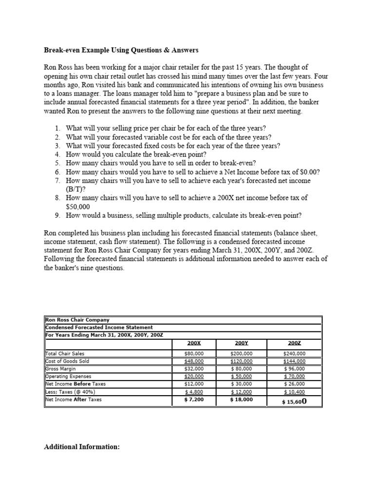 Break Even Worksheet | PDF | Business Economics | Income Statement