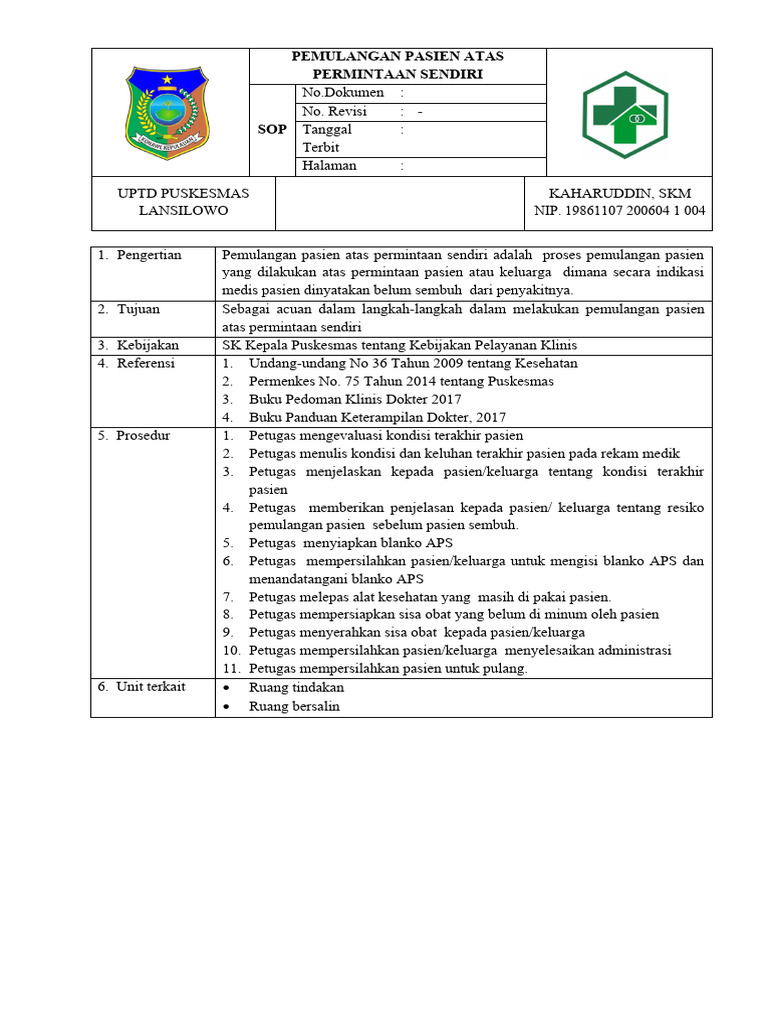 Sop Pemulangan Pasien Aps | PDF | Pengembangan Diri | Kesehatan Holistik