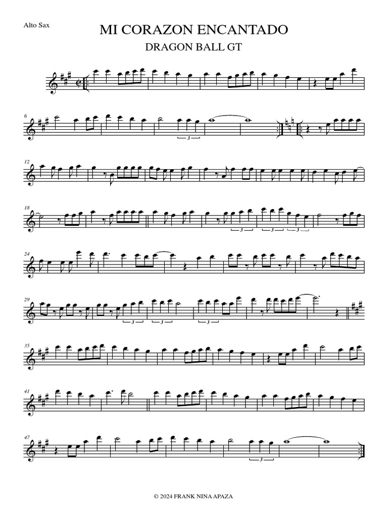 Dragon Ball GT Saxophone Sheet Music | PDF