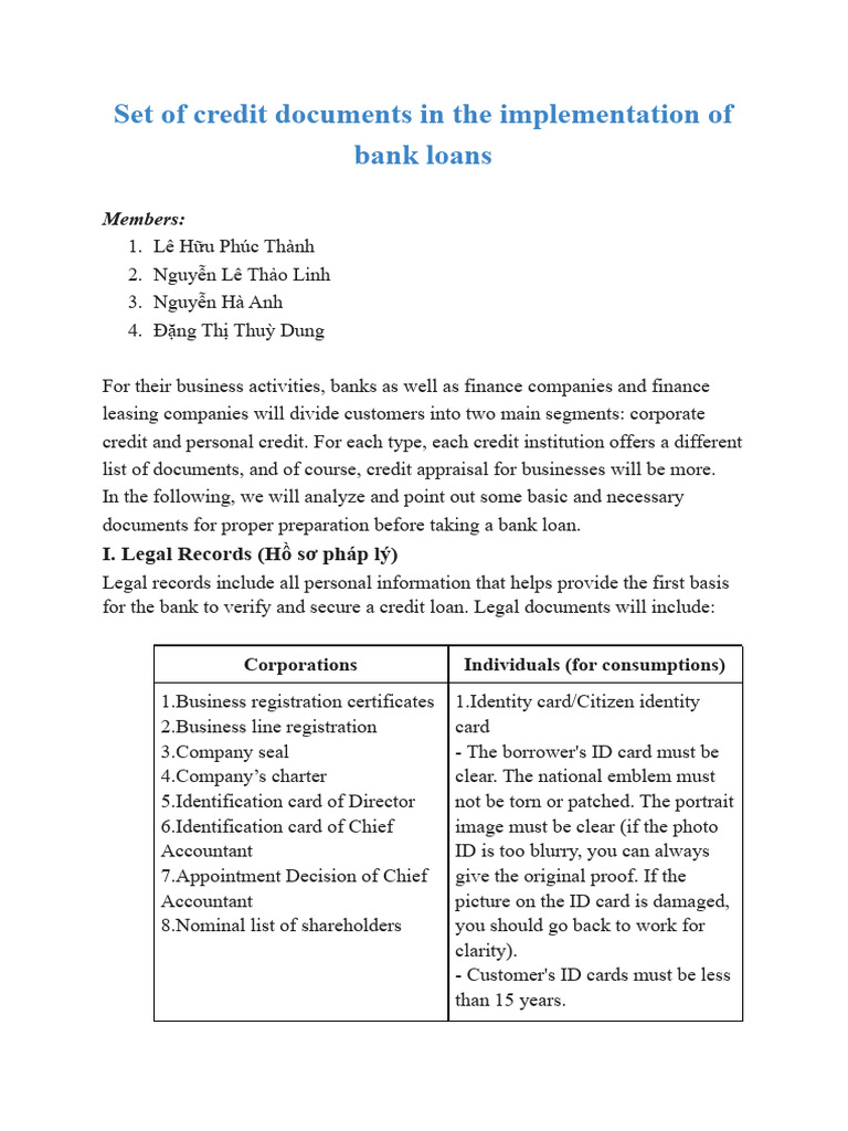 Group 1 - Credit files | PDF | Loans | Collateral (Finance)