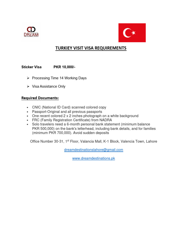 Turkey Visa Requirements for Pakistan | PDF