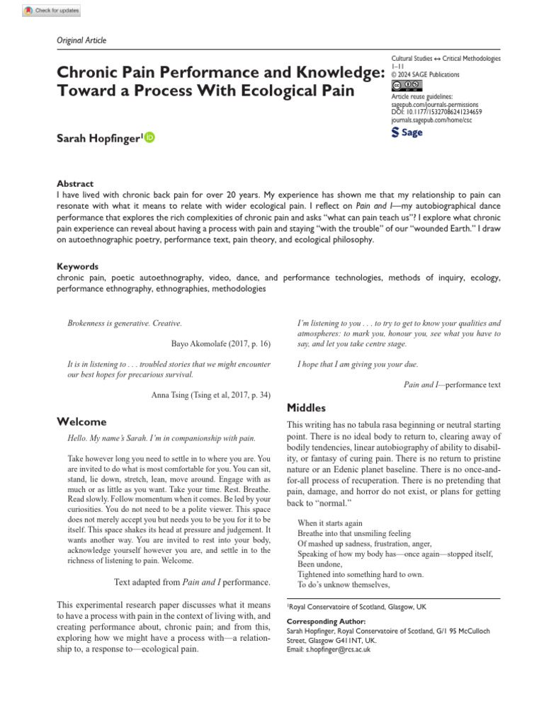 Hopfinger 2024 Chronic Pain Performance and Knowledge Toward A Process ...