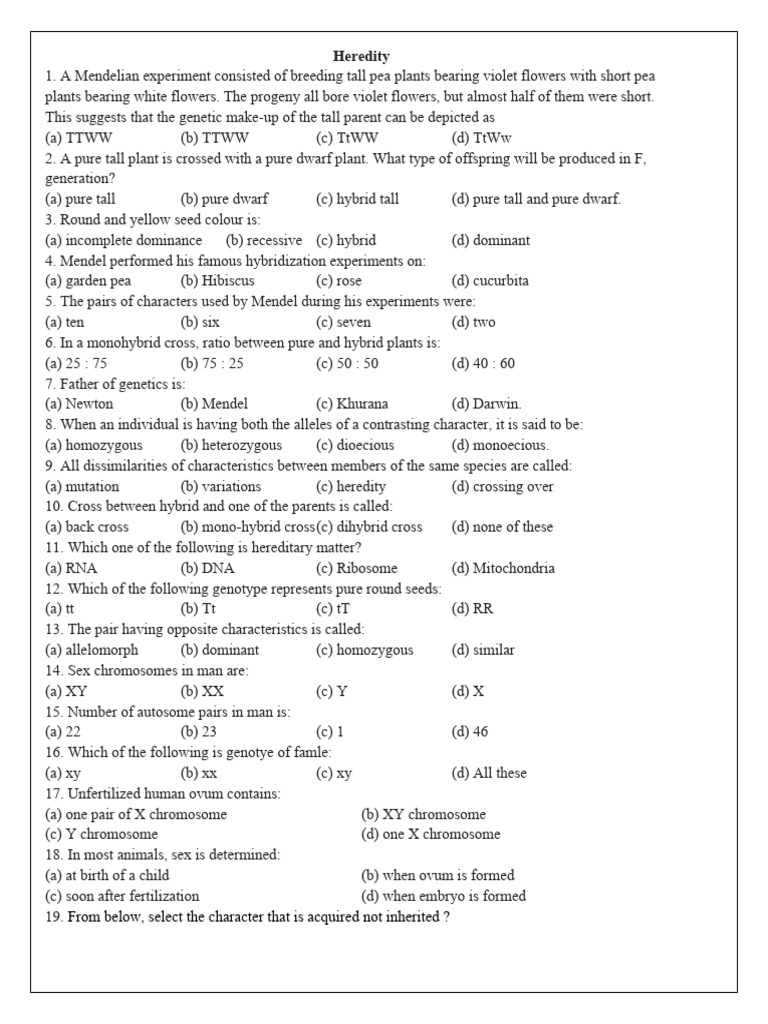 Mendelian Genetics Quiz Questions | PDF | Dominance (Genetics) | Zygosity