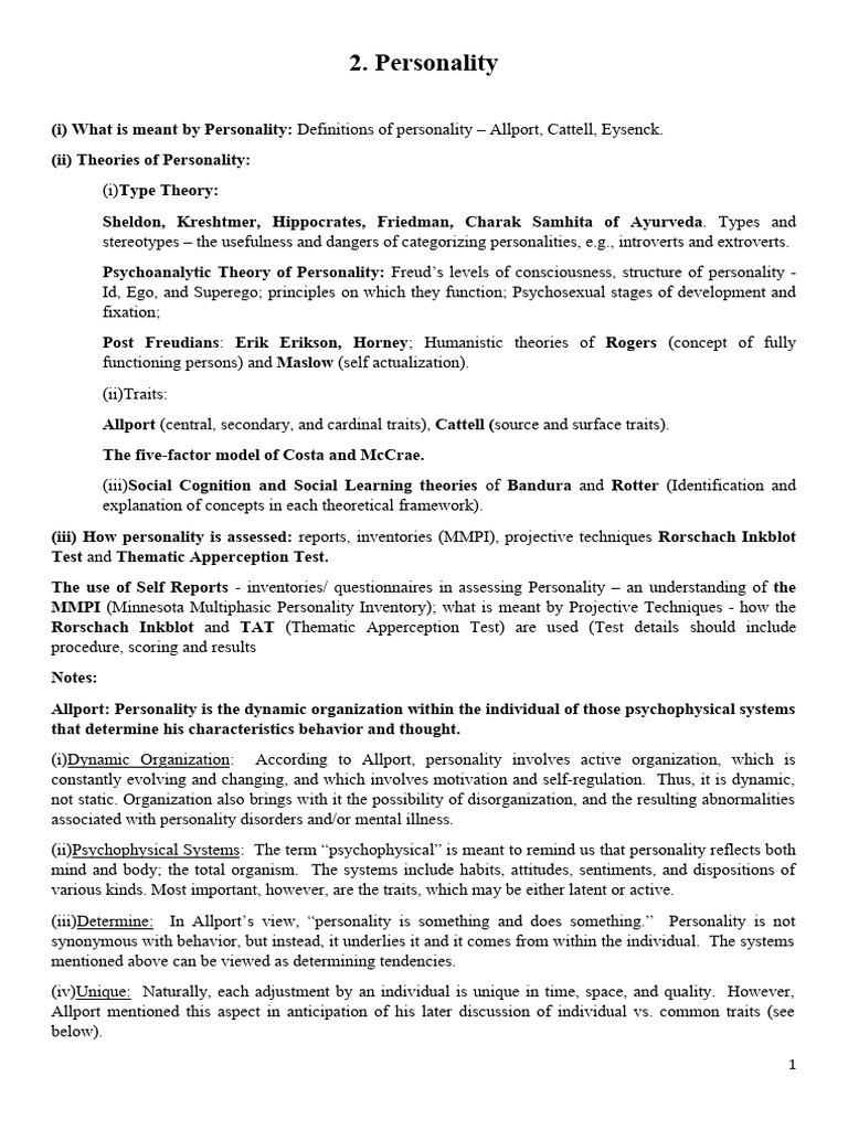 2 Personality Notes | PDF | Id | Self Actualization
