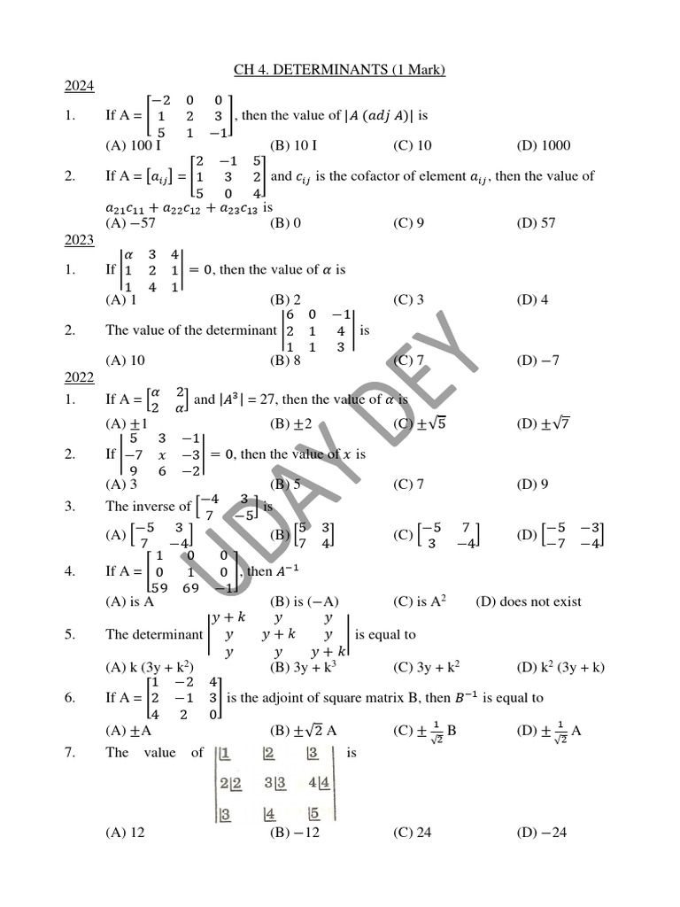 CH 4. Determinants Pyq | PDF | Determinant | Algebra CH 4. Determinants Pyq | PDF | Determinant | Algebra