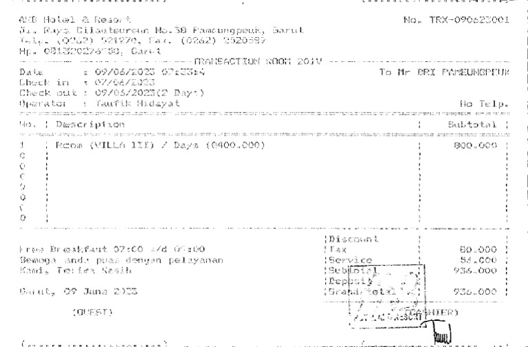 Contoh TAGIHAN HOTEL | PDF