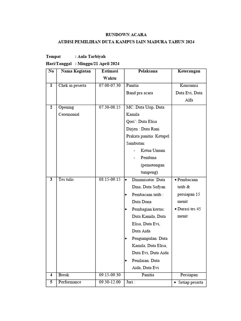 Rundown Audisi 2024 | PDF