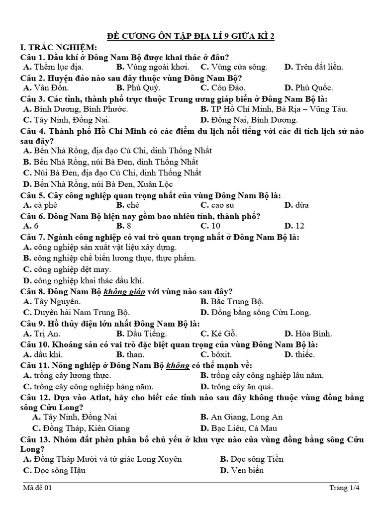 Đề Cương Địa 9 gk2 | PDF